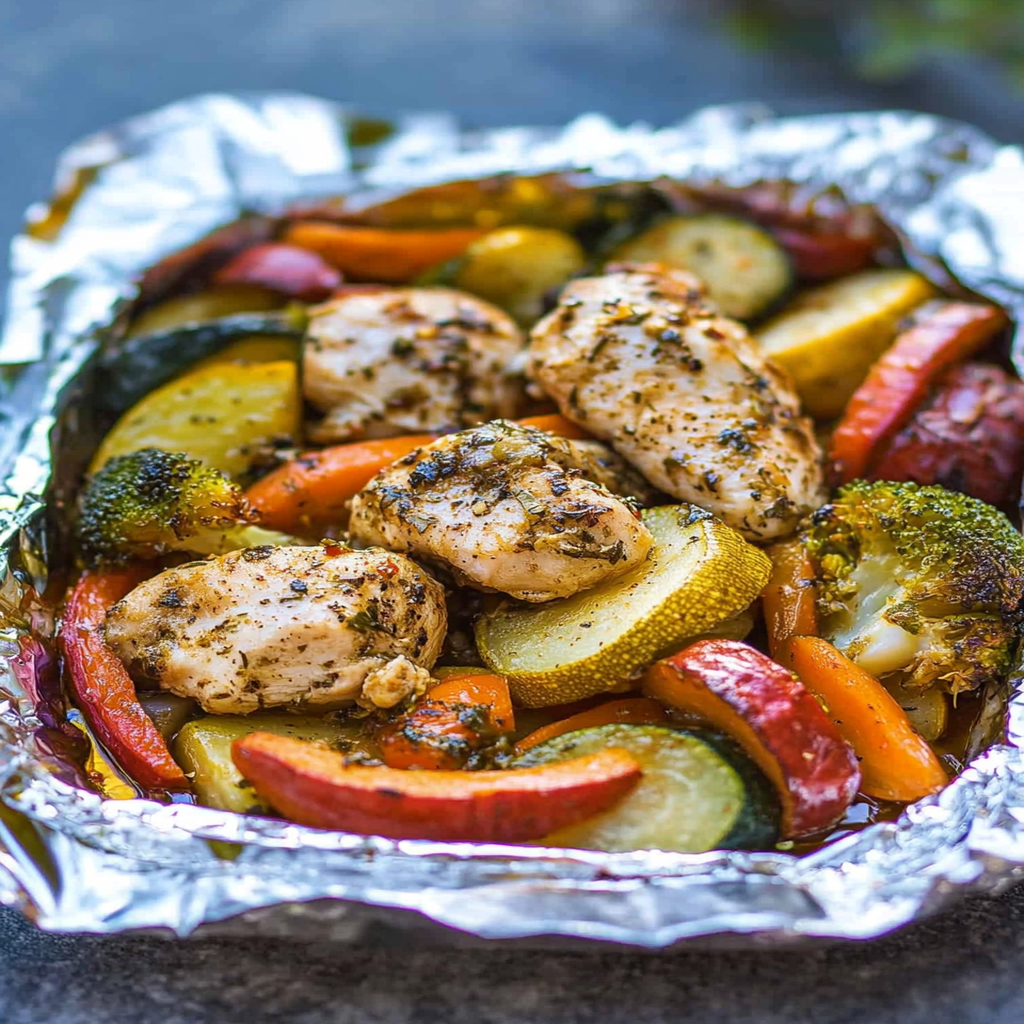Foil Packet Chicken and Veggies Camping Meal