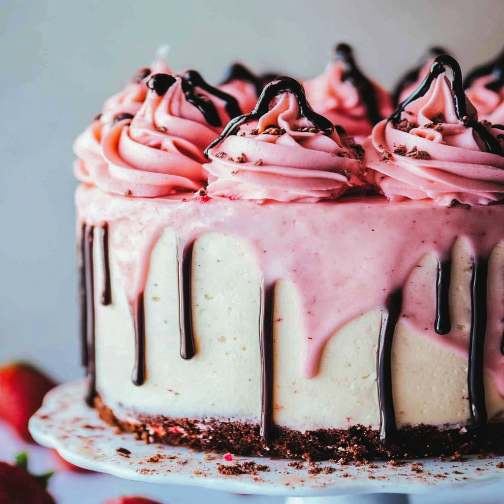 Neapolitan Drip Cake with Strawberry Glaze
