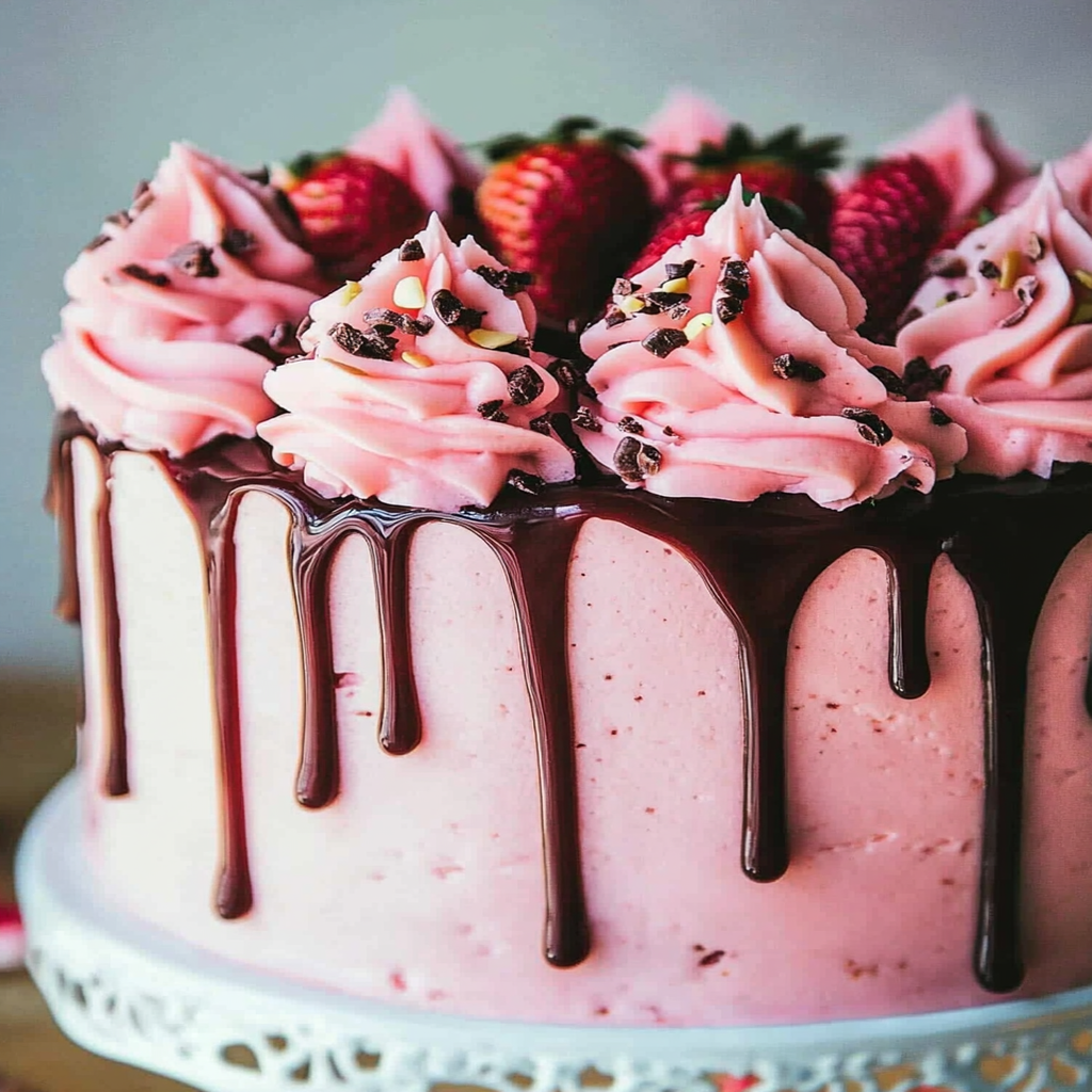 Neapolitan Drip Cake with Strawberry Glaze