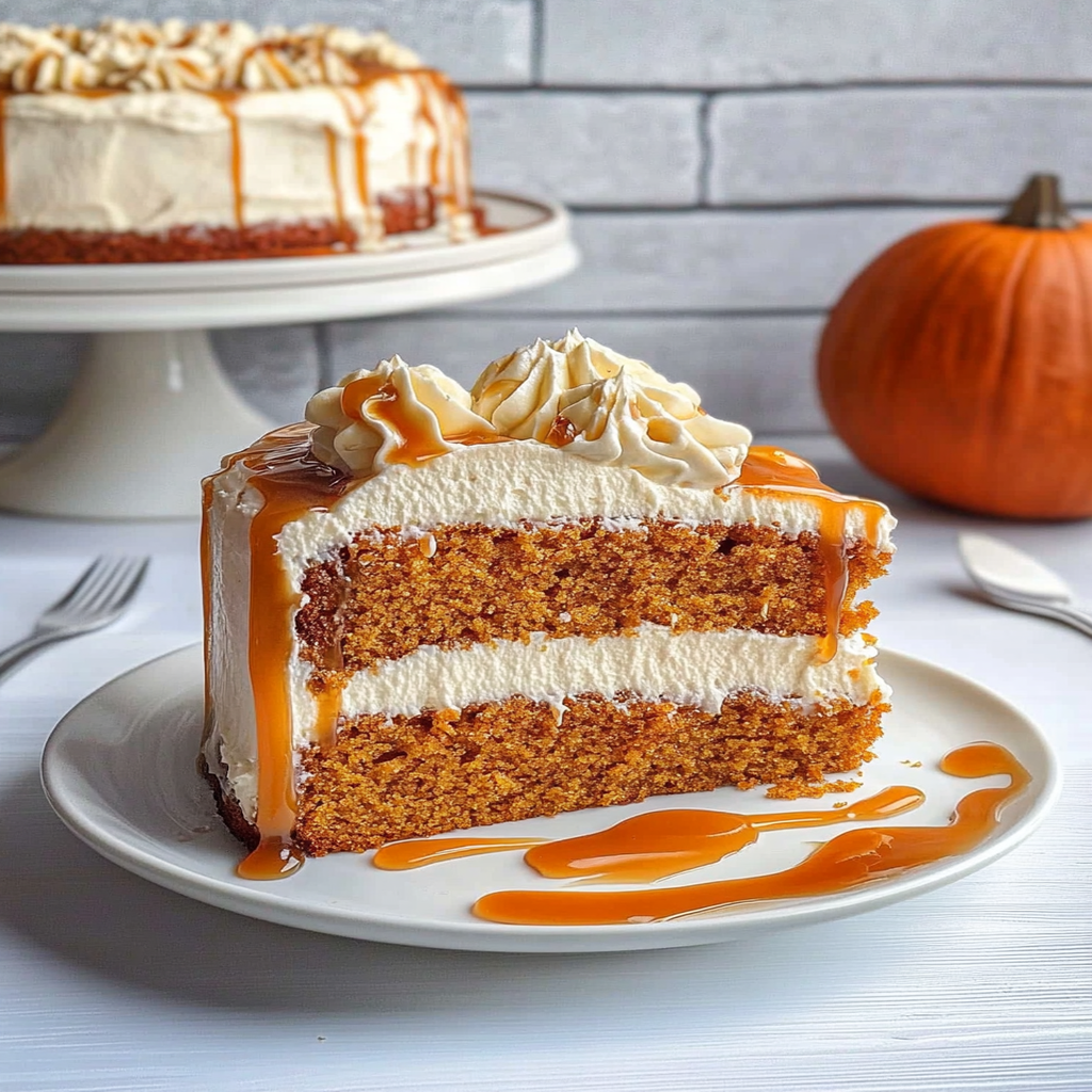 Pumpkin Spice Cake with Caramel Drizzle
