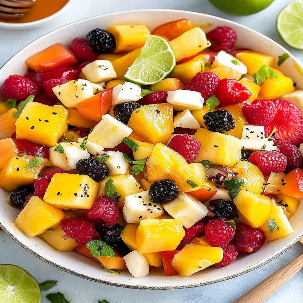 Tropical Fruit Summer Salad with Honey-Lime Dressing